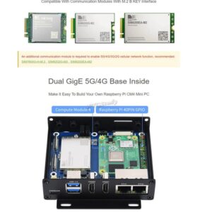 Dual Gigabit Ethernet 5G/4G Mini-Computer with Metal Case and Cooling Fan Based On Raspberry Pi Compute Module 4 (NOT Included) @XYGStudy (CM4-DUAL-ETH-4G/5G-BOX)