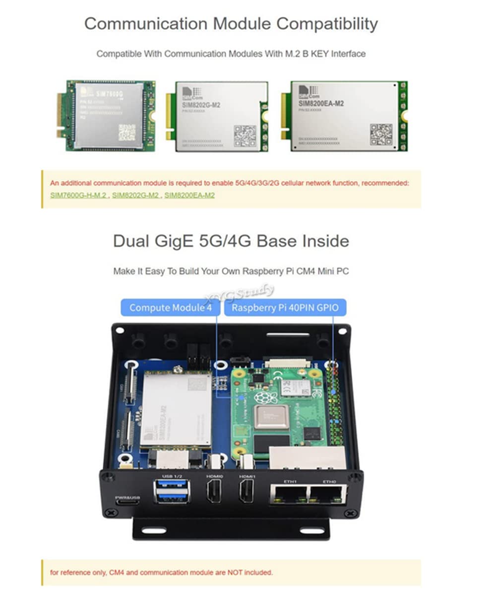 Dual Gigabit Ethernet 5G/4G Mini-Computer with Metal Case and Cooling Fan Based On Raspberry Pi Compute Module 4 (NOT Included) @XYGStudy (CM4-DUAL-ETH-4G/5G-BOX)