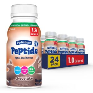 pediasure peptide 1.0 cal,24 count,complete,balanced nutrition for kids with gi conditions,peptide-based formula,with 7g protein and prebiotics,for oral or tube feeding,chocolate,8-fl-oz bottle