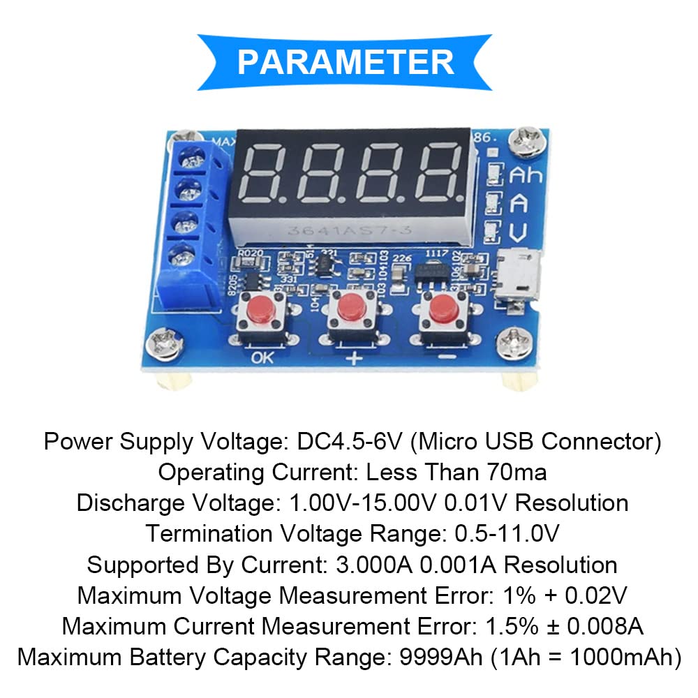 DKARDU 1.5-12V Battery Capacity Meter Discharge Tester Analyzer ZB2L3 Li-ion Lead-Acid Battery Capacity Meter for Testing Battery with 18650 Battery Holder, Micro USB Cable