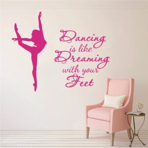 girl room ballet dancer wall decal dancing is like dreaming with your feet dance wall sticker living room dance room mural bedroom wall art decor tm-79 (blush pink)