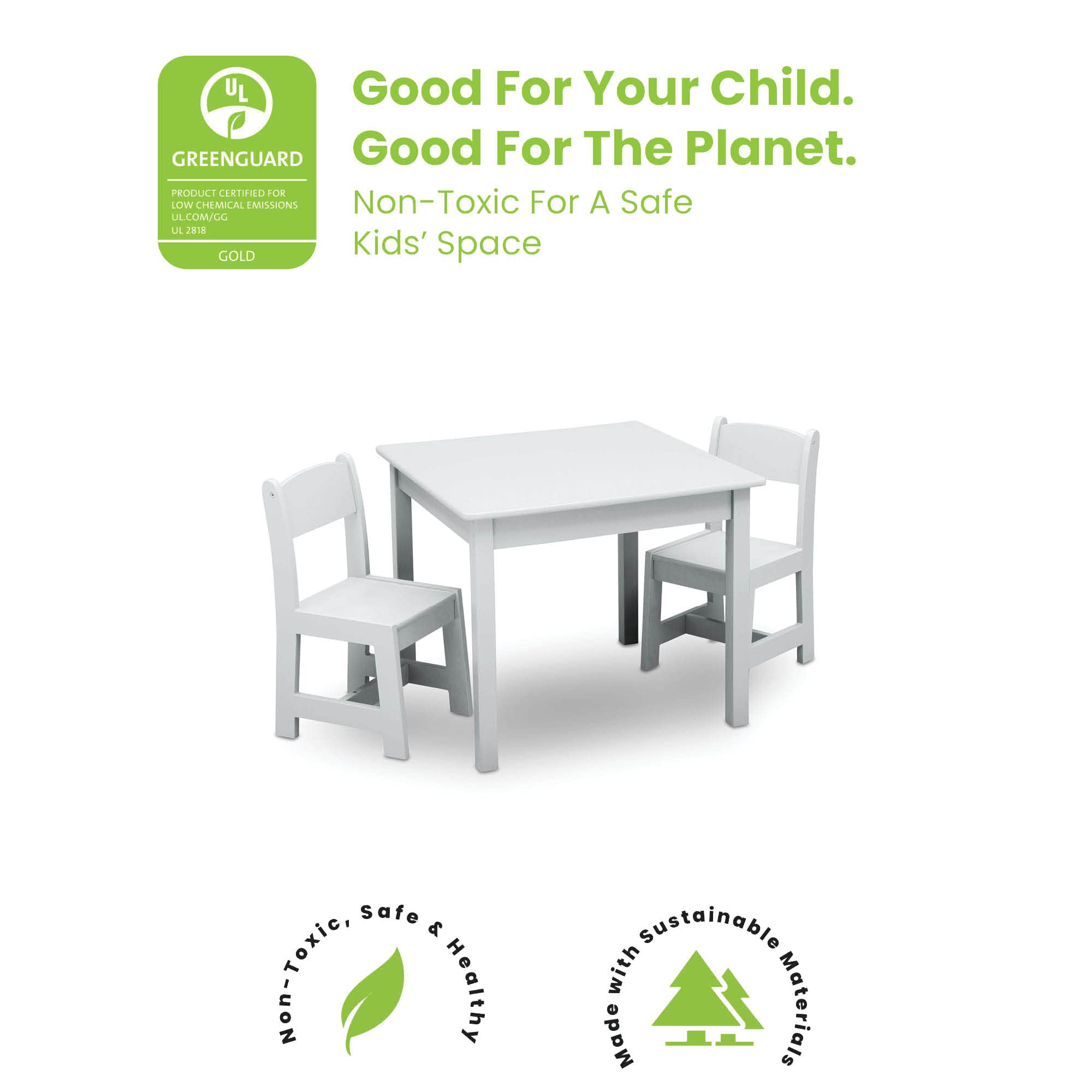 Delta Children MySize Kids Wood Table and Chair Set (2 Chairs Included) - Ideal for Arts & Crafts, Snack Time, Homeschooling, Homework & More - Greenguard Gold Certified, Mint