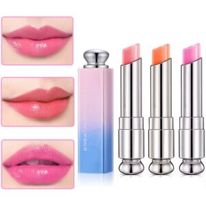 evpct 3pcs peach strawberry orange color changing change lipstick lip balm set for women korean magic lipstick color change changing lip tint tinted stain balm long lasting waterproof crystal lipstick