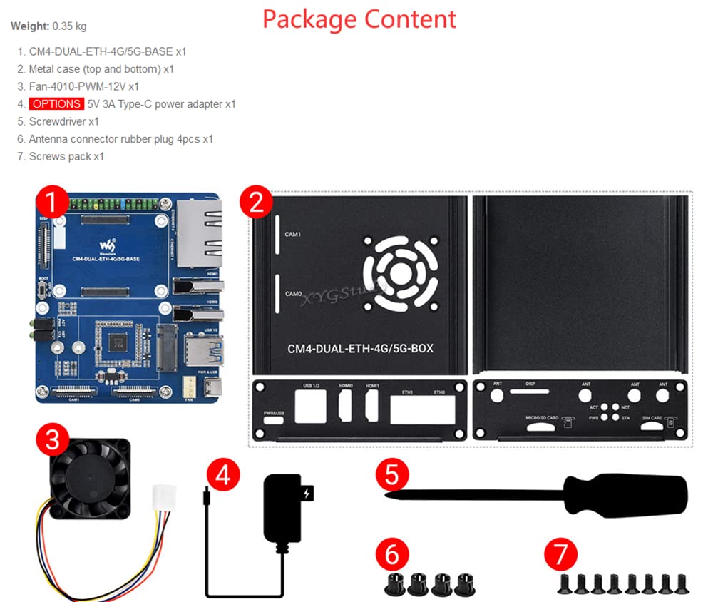 Dual Gigabit Ethernet 5G/4G Mini-Computer with Metal Case and Cooling Fan Based On Raspberry Pi Compute Module 4 (NOT Included) @XYGStudy (CM4-DUAL-ETH-4G/5G-BOX)