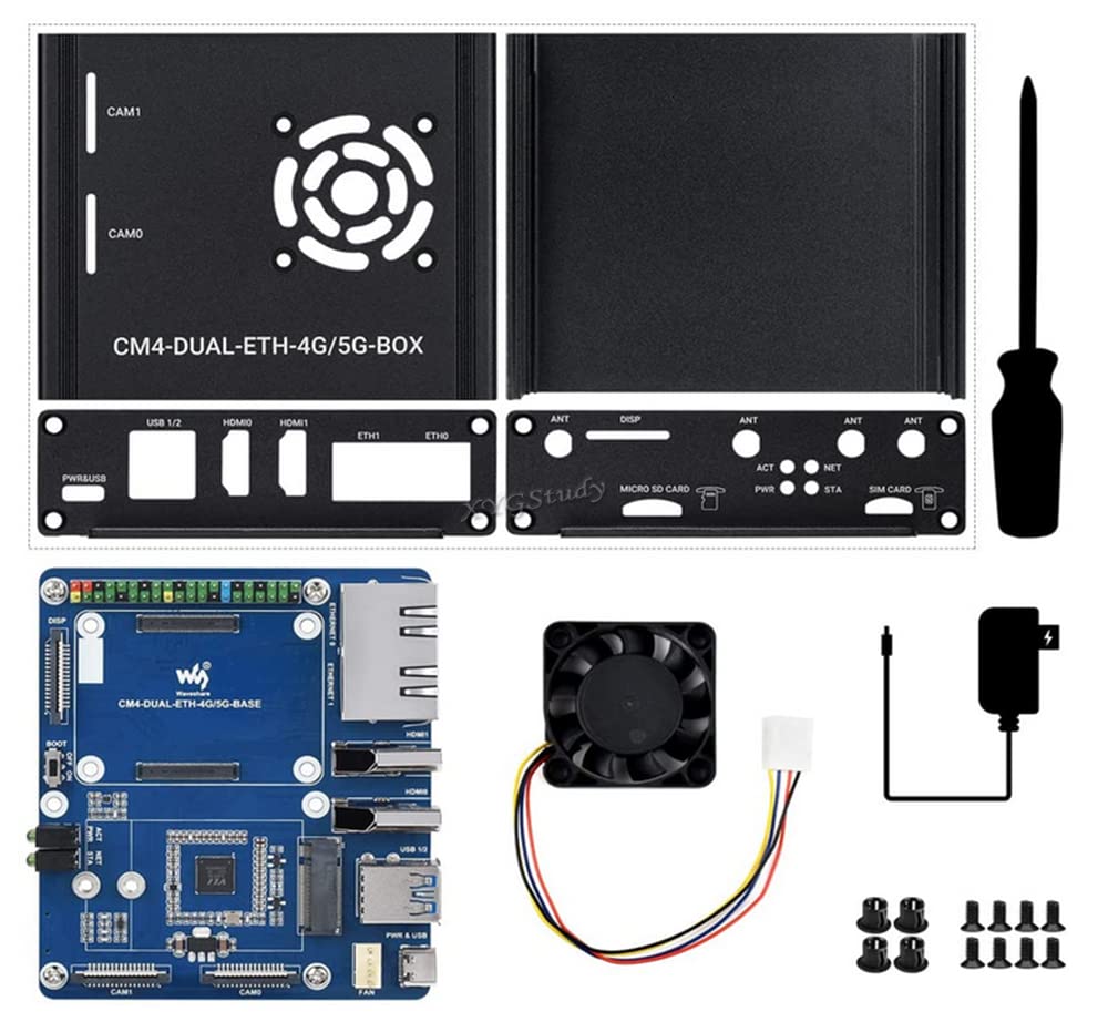 Dual Gigabit Ethernet 5G/4G Mini-Computer with Metal Case and Cooling Fan Based On Raspberry Pi Compute Module 4 (NOT Included) @XYGStudy (CM4-DUAL-ETH-4G/5G-BOX)