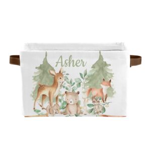 deven woodland animals personalized large storage baskets for organizing shelves with handle,closet decorative storage bins for toy, bathroom,nursery,home 1 pack