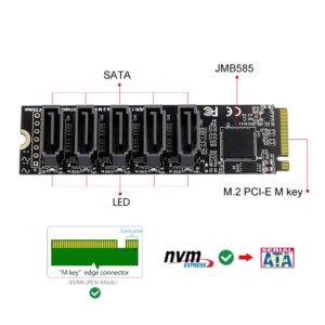 Chenyang M.2 NGFF NVME M-Key PCI Express to SATA 3.0 6Gbps 5 Ports Adapter Converter Hard Drive Extension Card JMB585 2280