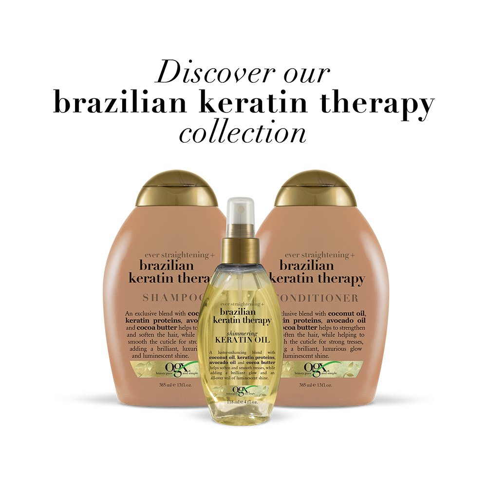 OGX Ever Straightening + Brazilian Keratin Therapy Smoothing Shampoo with Hair-Smoothing Conditioner with Coconut Oil, Cocoa Butter & Avocado Oil