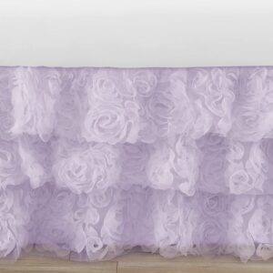 Sweet Jojo Designs Purple Floral Rose Girl Baby Crib Bed Skirt Nursery Dust Ruffle - Solid Light Lavender Flower Luxurious Elegant Princess Vintage Boho Shabby Chic Luxury Glam High End Roses Ruffle