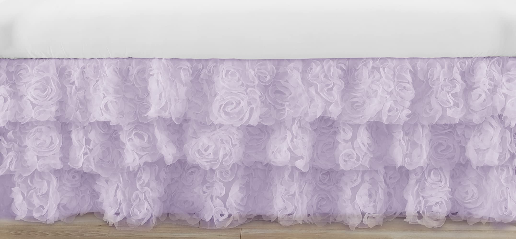 Sweet Jojo Designs Purple Floral Rose Girl Baby Crib Bed Skirt Nursery Dust Ruffle - Solid Light Lavender Flower Luxurious Elegant Princess Vintage Boho Shabby Chic Luxury Glam High End Roses Ruffle