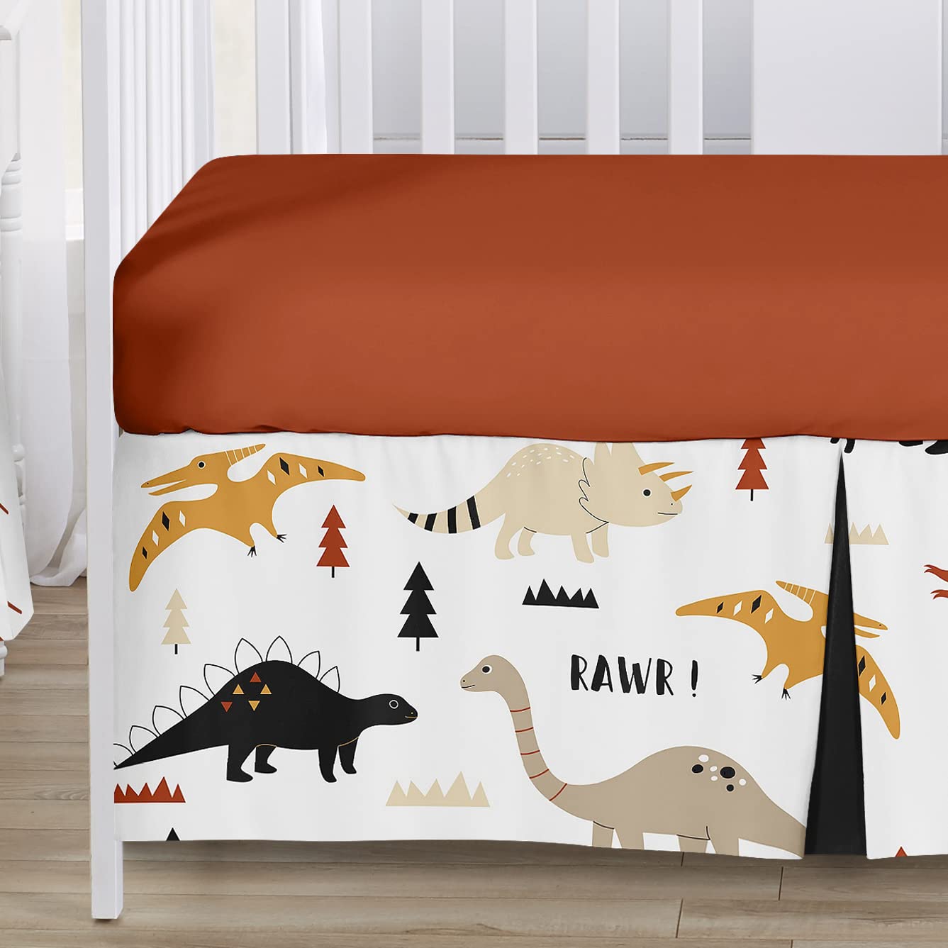 Sweet Jojo Designs Mod Dino Baby Boy Girl Nursery Crib Bedding Set - 4 pieces - Orange Tan Rust Taupe Mustard Yellow Beige Brown Black Modern Dinosaur Boho Dinosaurs Arrow Chevron Herringbone Neutral