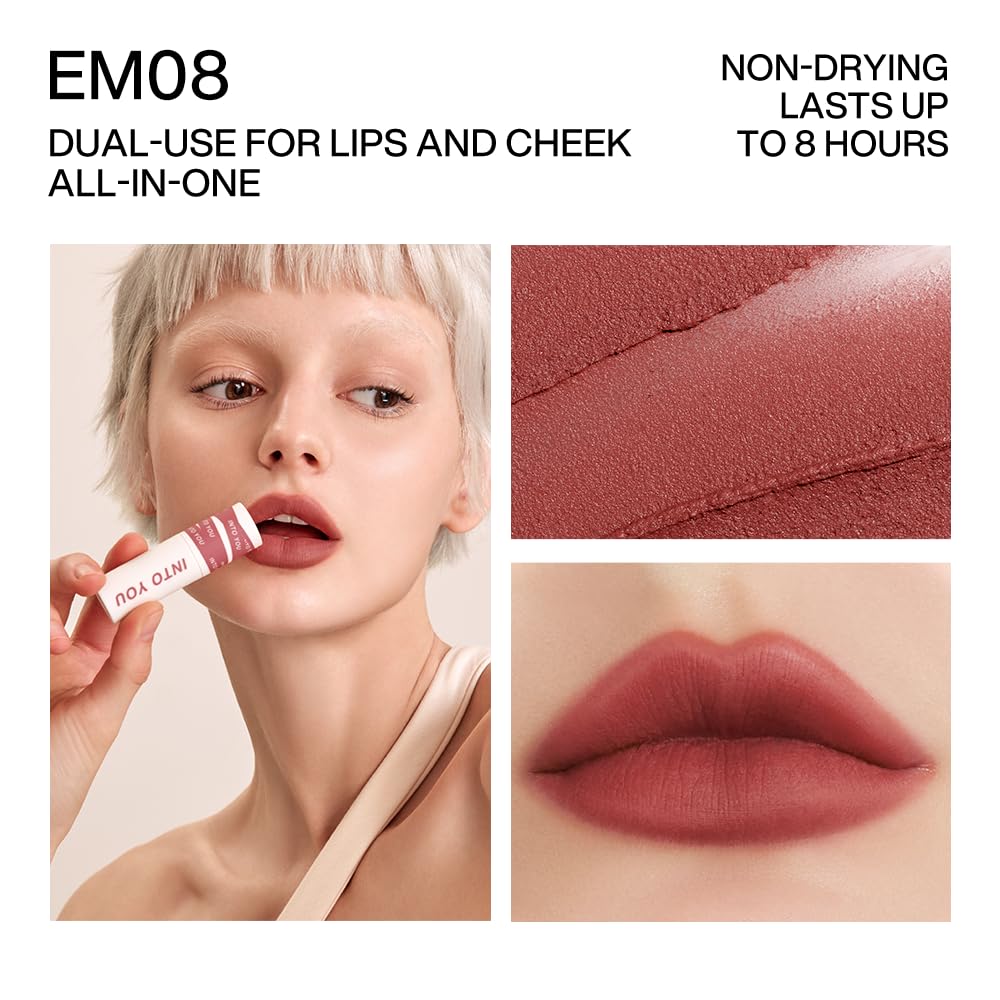 INTO YOU Matte Lipstick for Women, Matte Red Lipstick Long Lasting, Multi-Purpose for Lips and Cheek, Non-Stick Cup Not Fade Lip Stain Makeup Cosmetics Official Directly (EM08)