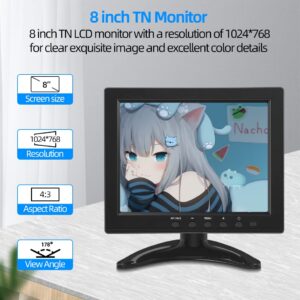 ZFTVNIE 8 Inch 1024x768 Mini Monitor, Portable Small HDMI Monitor with Built-in Dual Speakers HDMI VGA Port for Computer Security Camera Laptop Raspberry Pi