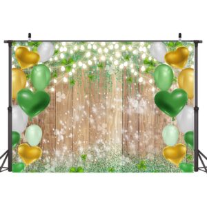 Ticuenicoa 7×5ft Happy St. Patrick's Day Backdrop Wooden Texture Green Balloon Glitter Bokeh Clover Photography Background Lucky Irish Shamrock Confentti Kids Birthday Baby Shower Wall Decor Banner