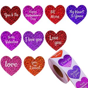 valentine stickers, 500 pcs glitter heart stickers valentine's love decorative stickers heart labels red heart sticker for valentine's day,wedding decorations,anniversaries (red purple love you)