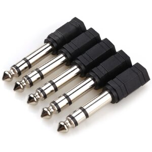 leouna 5pcs 6.35mm (1/4 inch) male to 3.5 mm (1/8 inch) female stereo audio headphone jack adapters, quarter inch to 3.5mm adapter - black