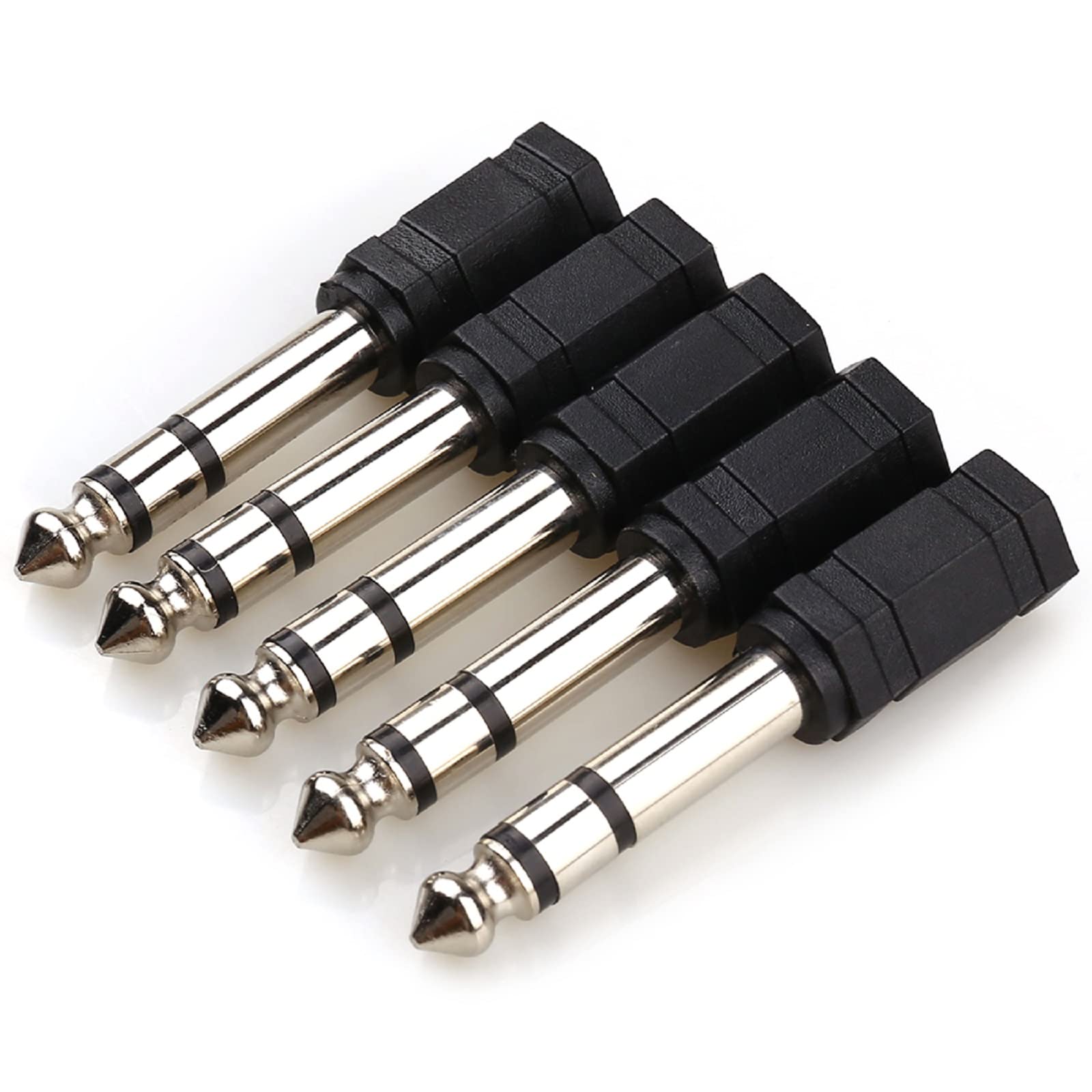 LEOUNA 5PCS 6.35mm (1/4 inch) Male to 3.5 mm (1/8 Inch) Female Stereo Audio Headphone Jack Adapters, Quarter inch to 3.5mm Adapter - Black