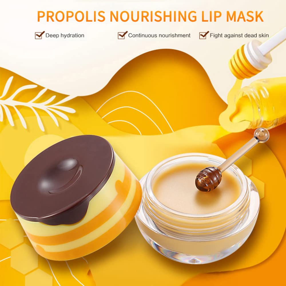 Lip Balm Honey Pot, Propolis Moisturizing Lip Mask Overnight, Hydrating Prevention Dry and Cracked Lip Scrubs Exfoliator Lip Sleeping Mask