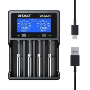 xtar vc4h battery charger smart lcd display universal battery charger 4 slots fast charging for rechargeable batteries 3.6v/3.7v li-ion18650 20700 21700 26650,1.2v ni-mh/ni-cd aaaa aaa aa batteries