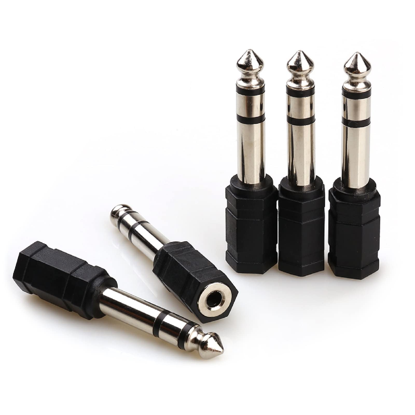 LEOUNA 5PCS 6.35mm (1/4 inch) Male to 3.5 mm (1/8 Inch) Female Stereo Audio Headphone Jack Adapters, Quarter inch to 3.5mm Adapter - Black