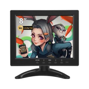 zftvnie 8 inch 1024x768 mini monitor, portable small hdmi monitor with built-in dual speakers hdmi vga port for computer security camera laptop raspberry pi