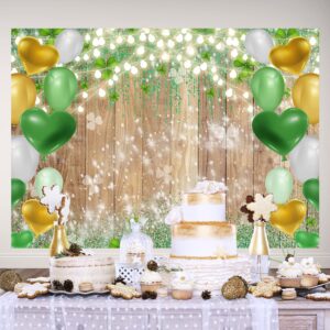 Ticuenicoa 7×5ft Happy St. Patrick's Day Backdrop Wooden Texture Green Balloon Glitter Bokeh Clover Photography Background Lucky Irish Shamrock Confentti Kids Birthday Baby Shower Wall Decor Banner