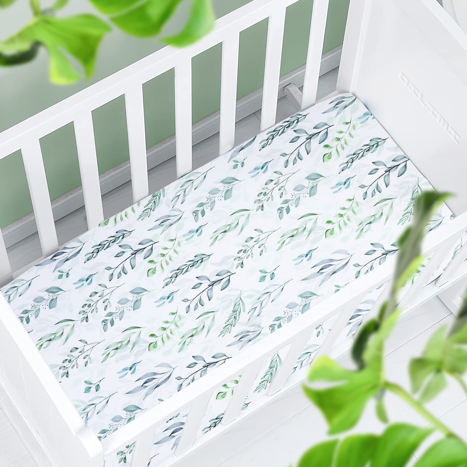 Bassinet Sheet for Baby Girl and Boy, Stretchy Soft Jersey Knit Fitted Sheet Universal for Oval,Hourglass and Rectangle Bassinet Mattress, Green Leaf