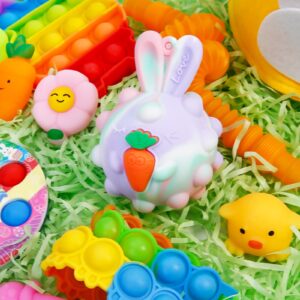 Easter Basket Stuffers - Premade Easter Baskets for Kids - 24 Pack Sensory Fidget Toys Set with Grass - Pop Gifts for Toddlers Teens Girls Boys