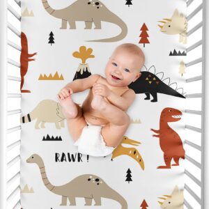 Sweet Jojo Designs Mod Dino Boy Girl Fitted Mini Crib Sheet Baby Nursery Portable Crib Pack Play - Orange Tan Rust Taupe Mustard Yellow Beige Brown Black Modern Dinosaur Boho Dinosaurs Gender Neutral