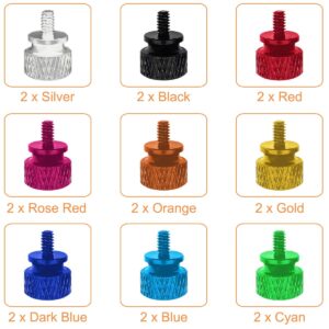 DKARDU Computer Case Thumbscrew, Anodized Aluminum (6-32 Thread) M3.5 for PC Cover/Power Supply/PCI Slots/Hard Drives, Colorful Aluminum Alloy Knurled Thumbscrew, 18 PCS