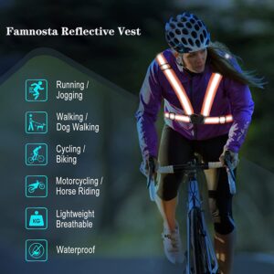 Famnosta Running Reflective Vest Gear 3 Pack Adjustable Safety Vest for Women Men High Visible Reflective Straps Vest for Running Cycling Motorcycling (Green,Black,Purple)