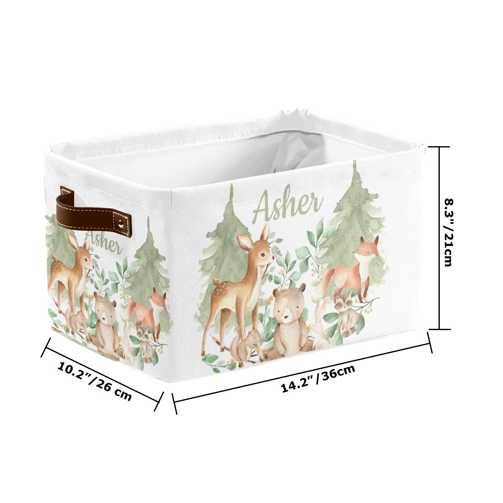 Deven Woodland Animals Personalized Large Storage Baskets for Organizing Shelves with Handle,Closet Decorative Storage Bins for Toy, Bathroom,Nursery,Home 1 Pack