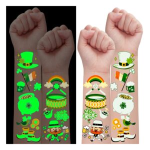 partywind 200 styles luminous st patrick's day temporary tattoos for kids party favors, glow saint patrick's day accessories decorations, special irish shamrock stickers for kids (10 sheets)