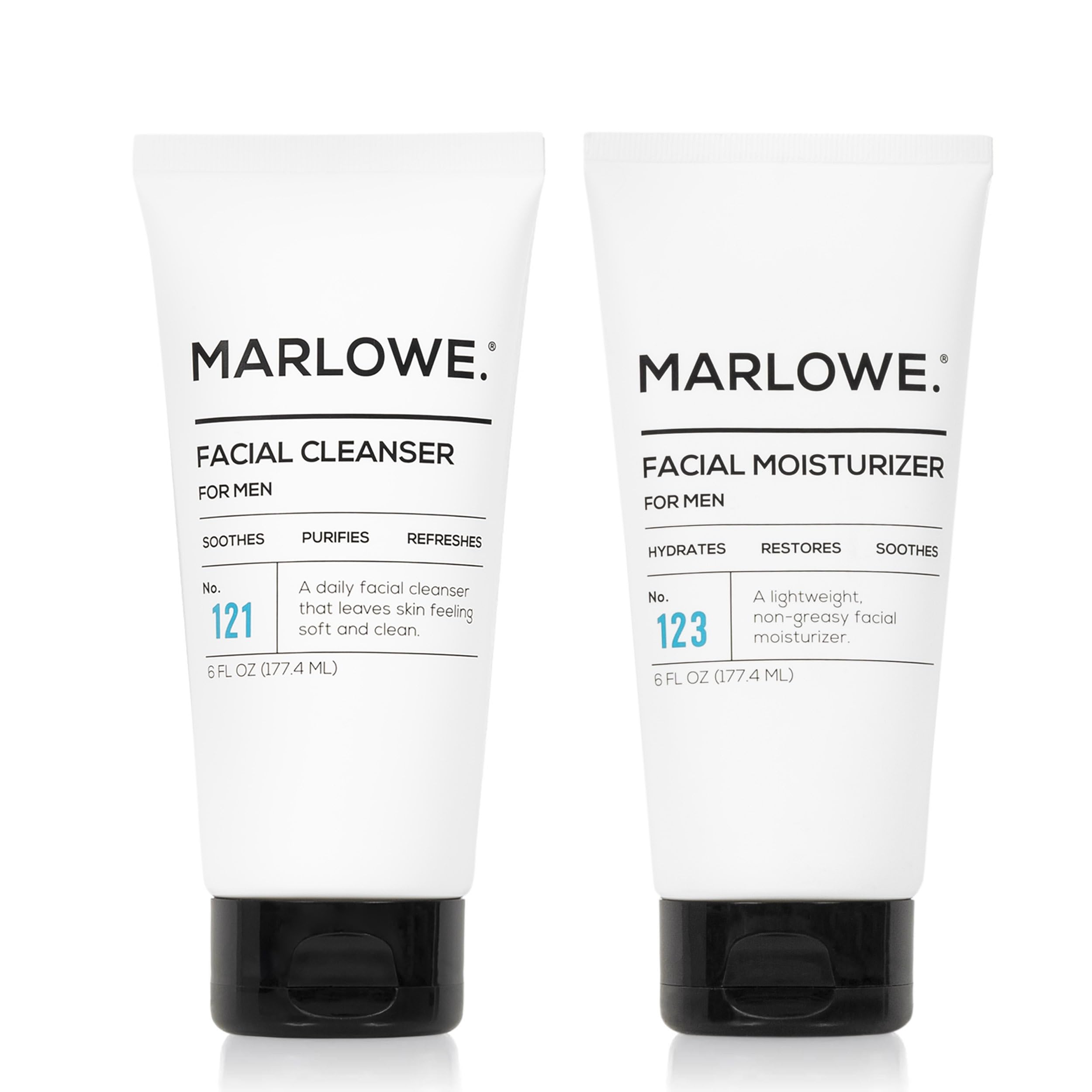 MARLOWE. No. 121 Men's Facial Cleanser and MARLOWE. No. 123 Men's Facial Moisturizer |Daily Face Wash and Lightweight Face Cream | Light Fresh Scent | Natural Ingredients