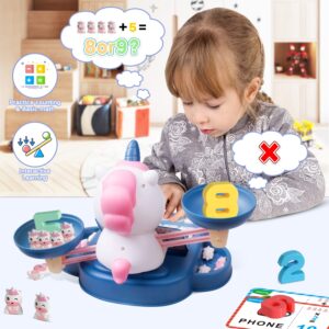 HOPEEYE Unicorns Kindergarten Preschool Learning Activities Math Counting Matching Letter Toys - Toddler Educational Toys for 3 4 5 6 7 Year Olds Girls Birthday Gift Games for Kids Ages 5-7 3-5