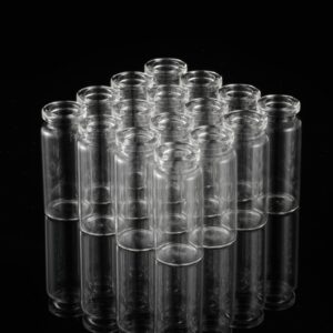 Eowpower 100 Pack 10ml Glass Vials, 20mm Glass Flat Bottom Lab Vial with Plastic-Aluminum Flip Caps and Rubber Stoppers (Clear)