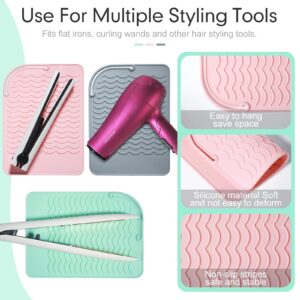 Zhehao 3 Pcs Silicone Heat Resistant Mat for Curling Irons Straightener Flat Iron Holder Travel Hair Iron Silicone Mat Pad for Hot Styling Tools, 8.6 x 6.2 Inch (Pink, Teal, Gray)