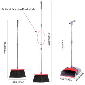 Broom and Dustpan Set 2021 Outdoor Or Indoor Broom Dust Pan 3 Foot Angle Heavy Push Combo Upright Long Handle for Kids Garden Pet Dog Hair Lobby Wood Floor Sweeping Kitchen House