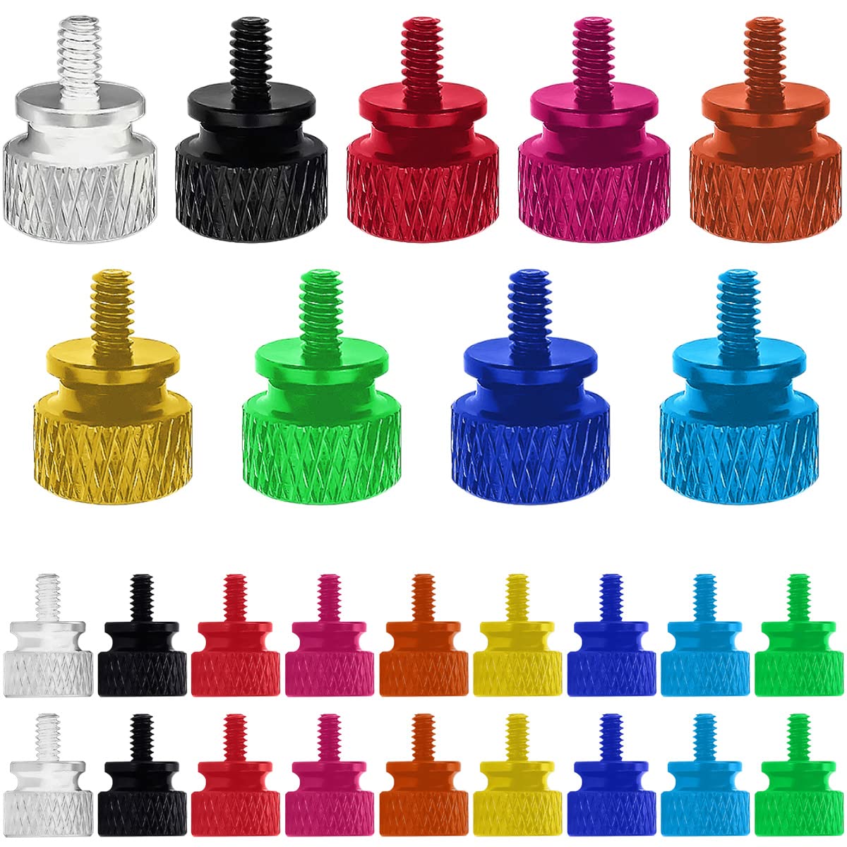 DKARDU Computer Case Thumbscrew, Anodized Aluminum (6-32 Thread) M3.5 for PC Cover/Power Supply/PCI Slots/Hard Drives, Colorful Aluminum Alloy Knurled Thumbscrew, 18 PCS