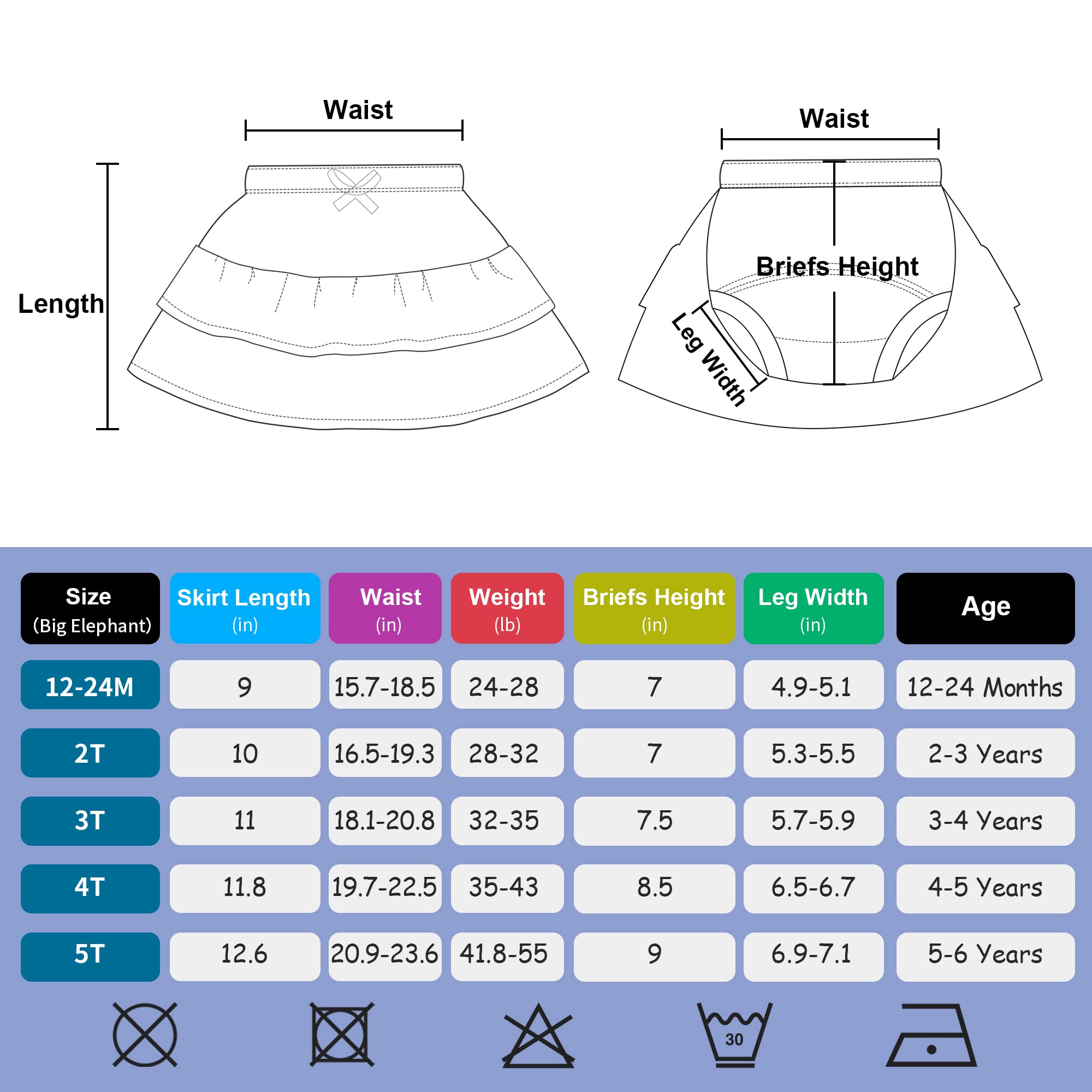 BIG ELEPHANT Toddler Girls Potty Training Pants, Ruffle Diaper Skirt Shorts Soft Absorbent 2 Pack, 4T