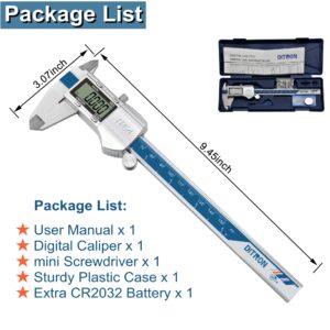 Digital Calipers, DITRON Electronic Caliper 6 inch IP54 Waterproof Micrometer, Woodworking Dimensional Measuring Tools Inch/MM Stainless Steel Vernier Caliper 150mm