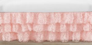 sweet jojo designs pink floral rose girl baby crib bed skirt nursery dust ruffle - solid light blush flower luxurious elegant princess vintage boho shabby chic luxury glam high end roses ruffle tiered