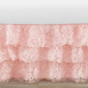 Sweet Jojo Designs Pink Floral Rose Girl Baby Crib Bed Skirt Nursery Dust Ruffle - Solid Light Blush Flower Luxurious Elegant Princess Vintage Boho Shabby Chic Luxury Glam High End Roses Ruffle Tiered