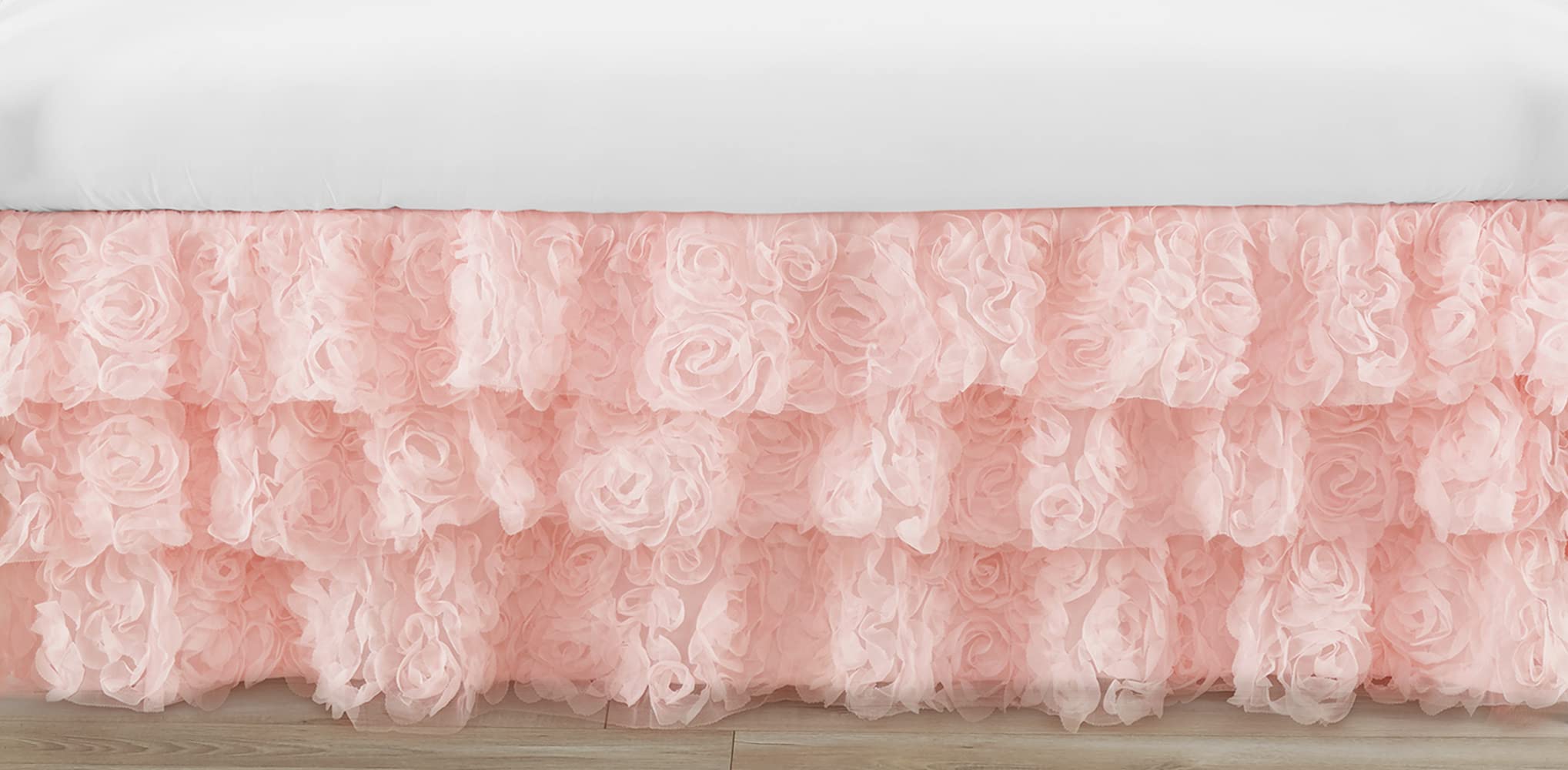 Sweet Jojo Designs Pink Floral Rose Girl Baby Crib Bed Skirt Nursery Dust Ruffle - Solid Light Blush Flower Luxurious Elegant Princess Vintage Boho Shabby Chic Luxury Glam High End Roses Ruffle Tiered