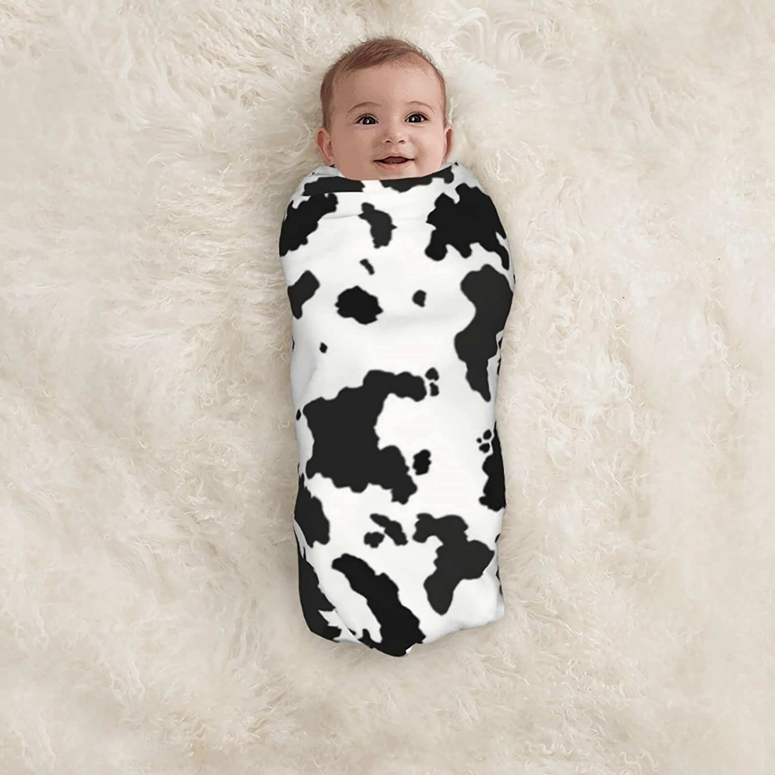 Belinyo Dalmatian Cow Baby Swaddle Blankets Nursing Cover Infant Receiving Blankets for Crib, Stroller, Travel（36x 36 Inch）