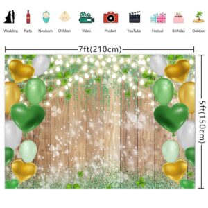 Ticuenicoa 7×5ft Happy St. Patrick's Day Backdrop Wooden Texture Green Balloon Glitter Bokeh Clover Photography Background Lucky Irish Shamrock Confentti Kids Birthday Baby Shower Wall Decor Banner