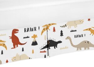 sweet jojo designs mod dino boy or girl baby crib bed skirt nursery dust ruffle - orange, tan, rust, taupe, mustard yellow, beige, brown and black modern dinosaur boho dinosaurs gender neutral