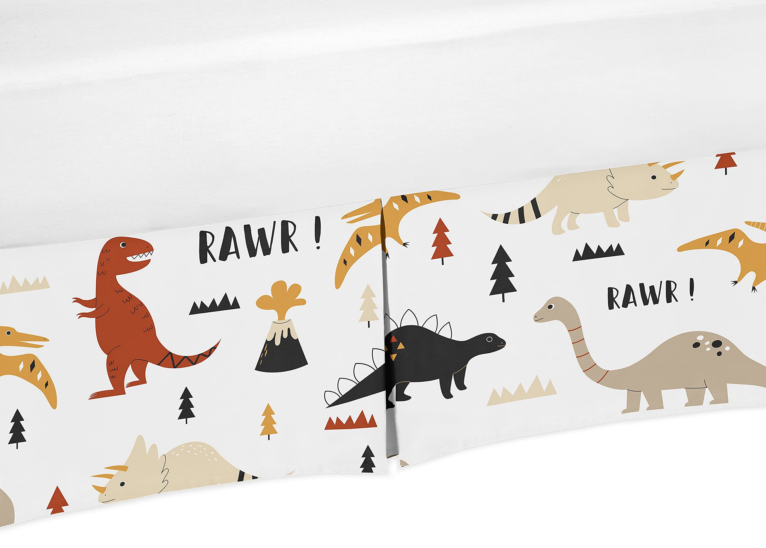 Sweet Jojo Designs Mod Dino Boy or Girl Baby Crib Bed Skirt Nursery Dust Ruffle - Orange, Tan, Rust, Taupe, Mustard Yellow, Beige, Brown and Black Modern Dinosaur Boho Dinosaurs Gender Neutral