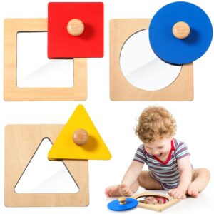 civaner montessori mirror puzzle baby peekaboo knob puzzles colorful baby mirror toy wooden geometric shape puzzle sensorial toys birthday gifts for toddler preschool