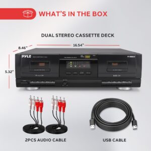 PyleUsa Dual Stereo Cassette Tape Deck-Double Cassette Recorder w/ MP3 Music Converter, RCA for Recording, Dubbing, USB, Retro Design - for Standard/CrO2 Tapes, Home Use